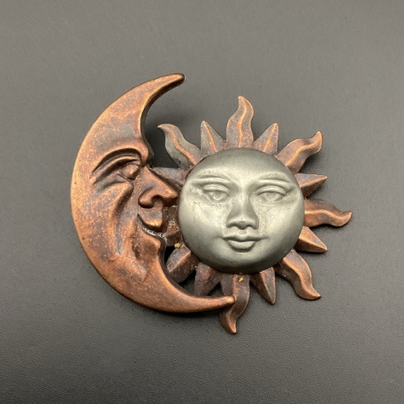 Jewelry | Vintage Crescent Moon And Sun Copper And Pewter Tone Brooch ...